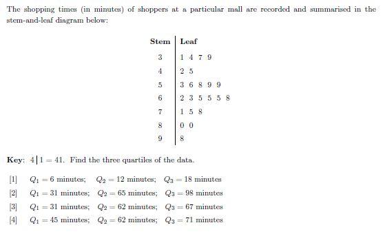 Solved The shopping times in minutes) of shoppers at a | Chegg.com