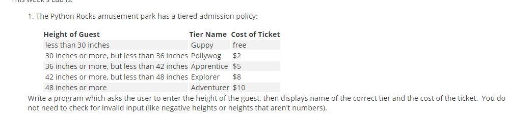 Solved - VPCC - LẠ - 1. The Python Rocks amusement park has | Chegg.com
