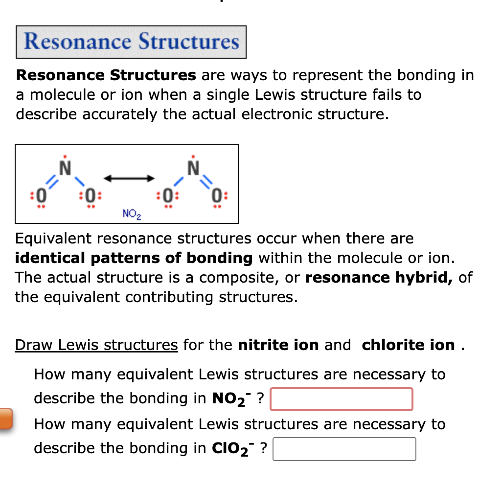 Solved Resonance Structures Resonance Structures Are Ways To