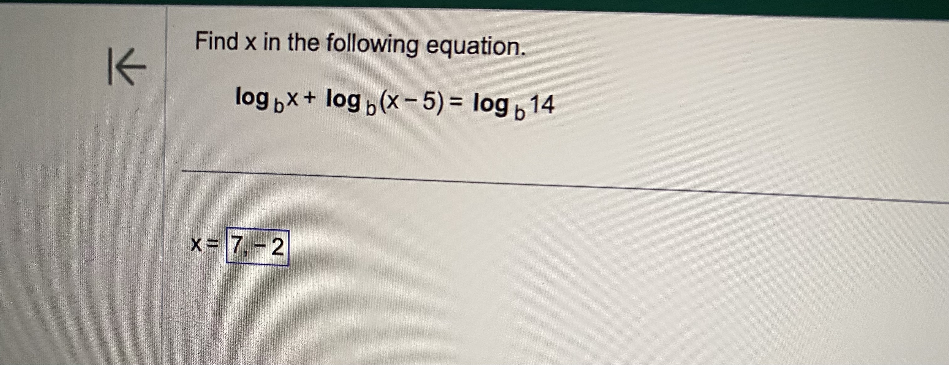 Solved Find x in the following equation. | Chegg.com
