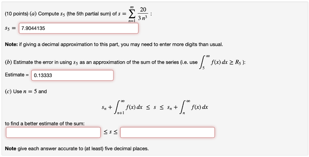 Solved 20 (10 points) (a) Compute s5 (the 5th partial sum) | Chegg.com