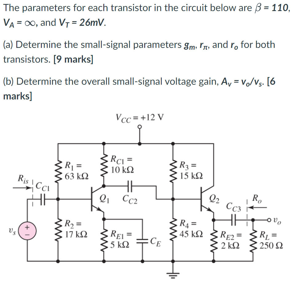 Solved The parameters for each transistor in the circuit | Chegg.com