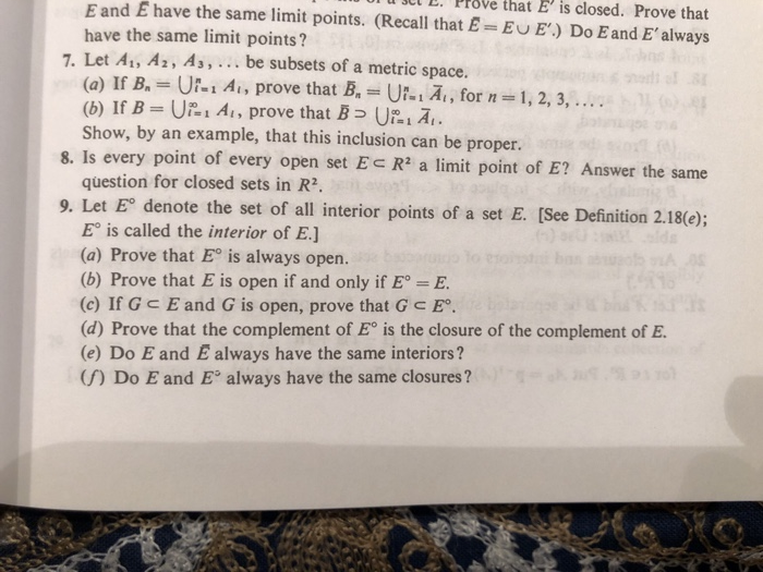 Solved l sel D. Prove that E is closed. Prove that E and E | Chegg.com