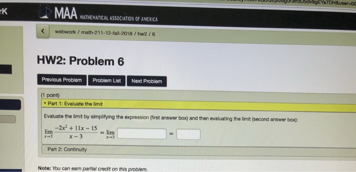 Solved MAA MATHEMATICAL ASSOCIATION OF AMERICA webwork / | Chegg.com