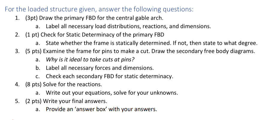 Solved For the loaded structure given, answer the following | Chegg.com