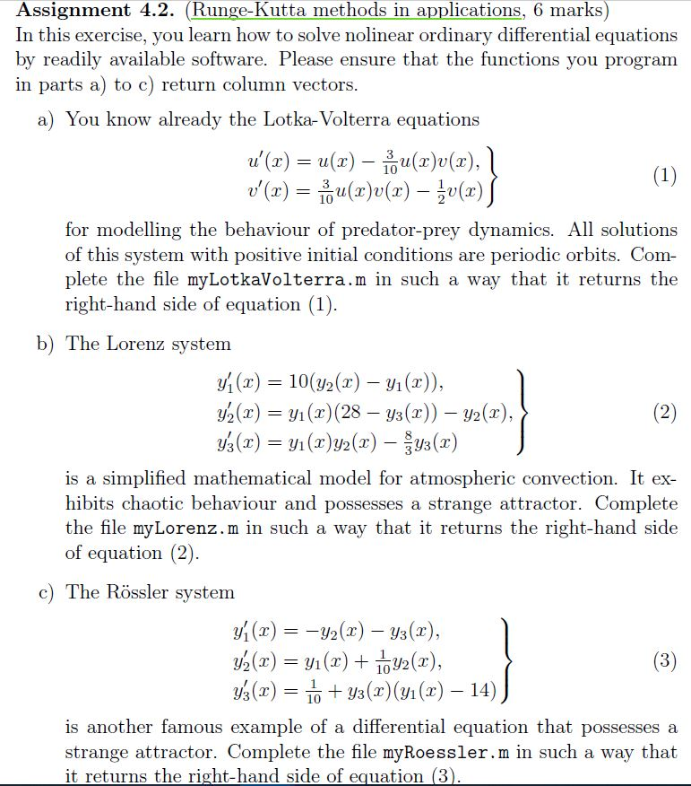 Assignment 4.2. (Runge-Kutta methods in applications, | Chegg.com