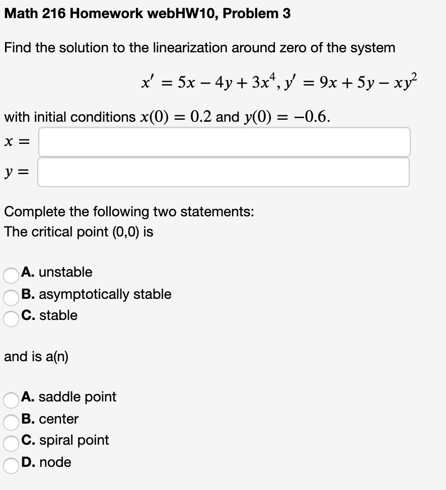 Solved Math 216 Homework webHW10, Problem 3 Find the | Chegg.com