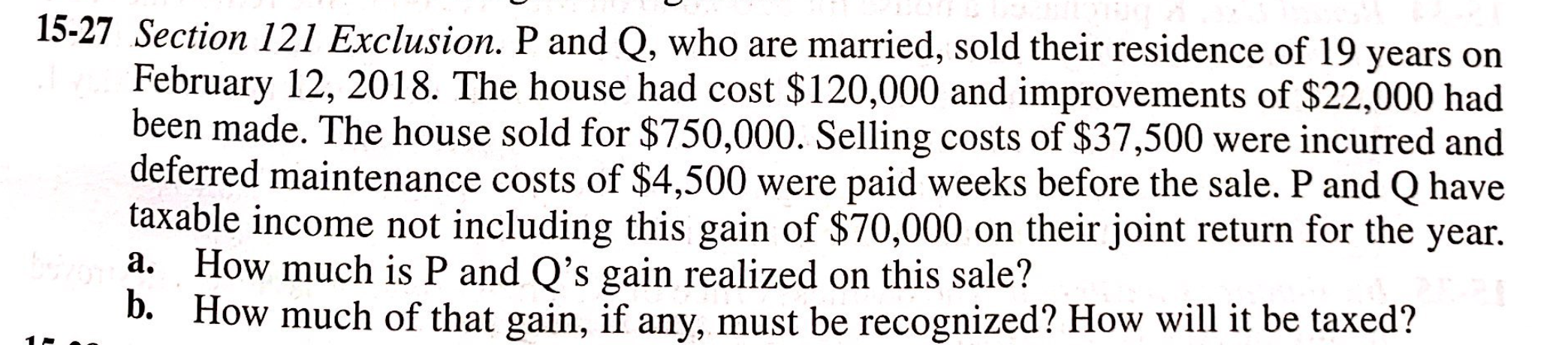Solved 15-27 Section 121 Exclusion. P and Q, who are | Chegg.com