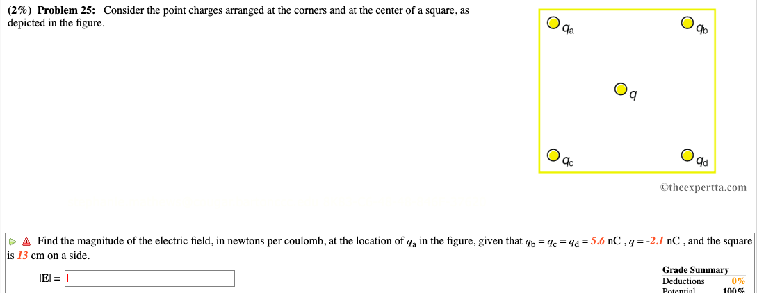 Solved (2\%) Problem 25: Consider the point charges arranged | Chegg.com