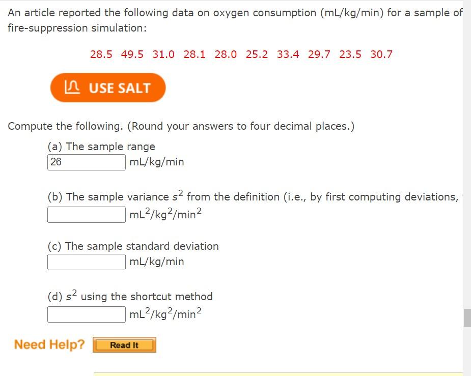 Solved An article reported the following data on oxygen | Chegg.com