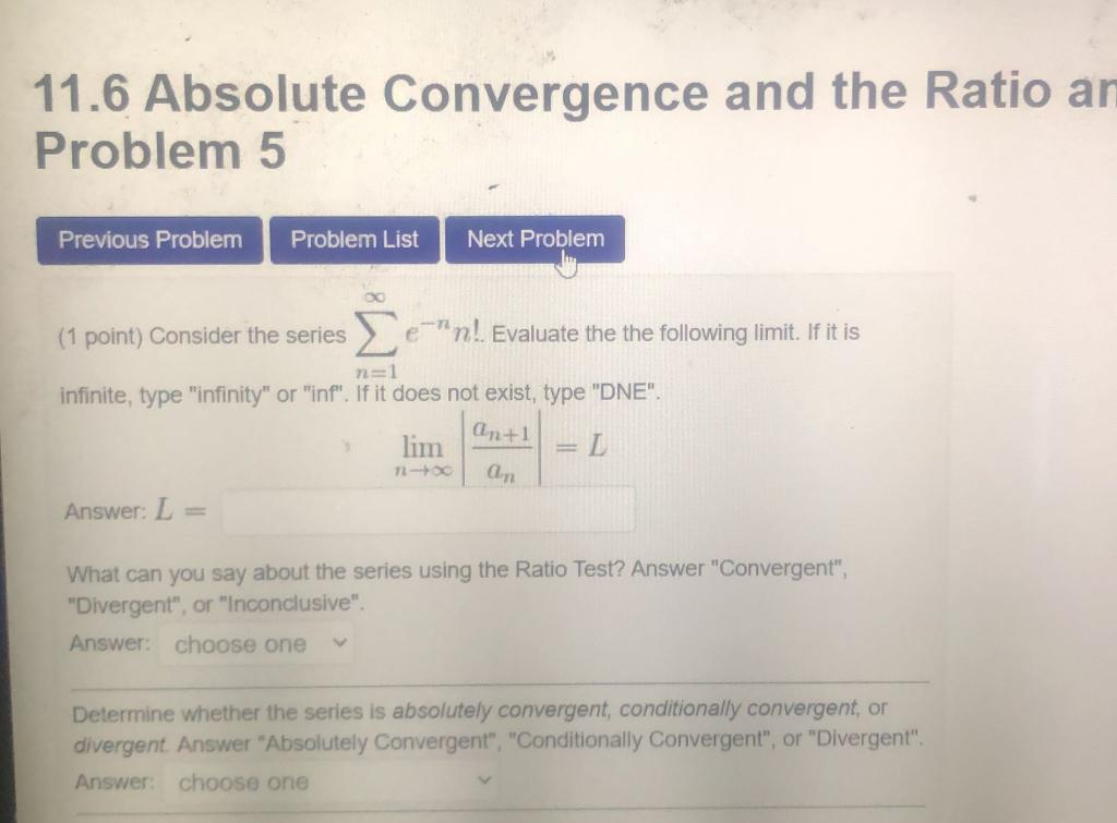 Solved 11.6 Absolute Convergence and the Ratio ar Problem 5 | Chegg.com