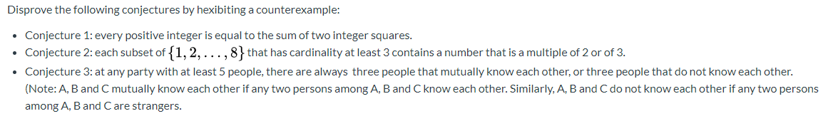 Solved Disprove the following conjectures by hexibiting a | Chegg.com