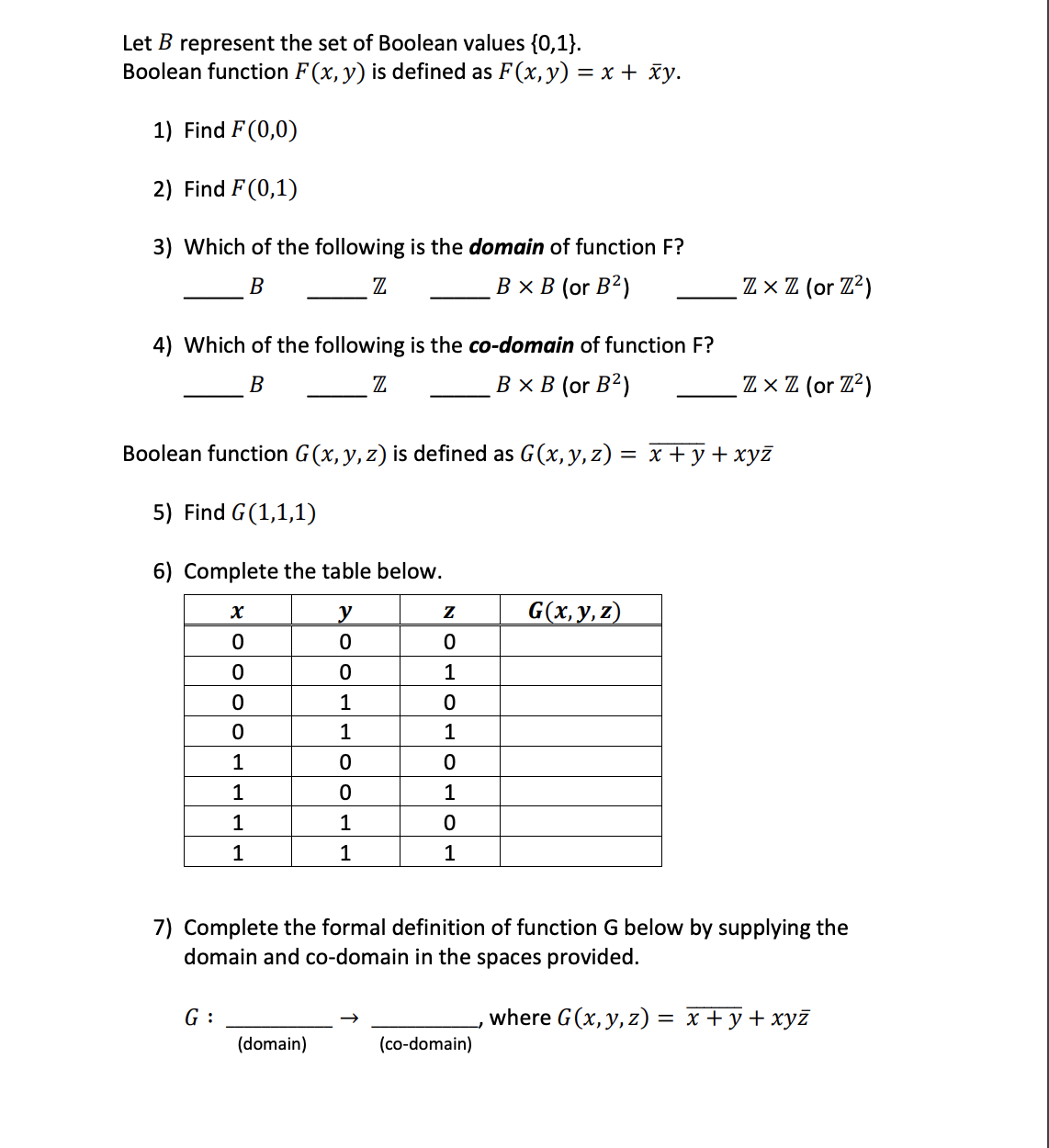 Solved Let B Represent The Set Of Boolean Values 01 6466