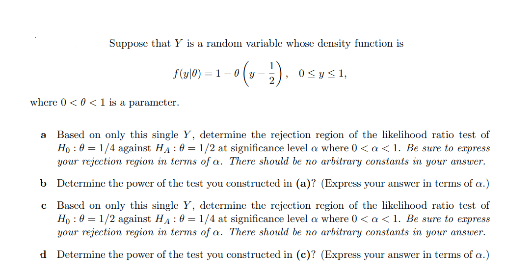 Suppose that Y is a random variable whose density | Chegg.com