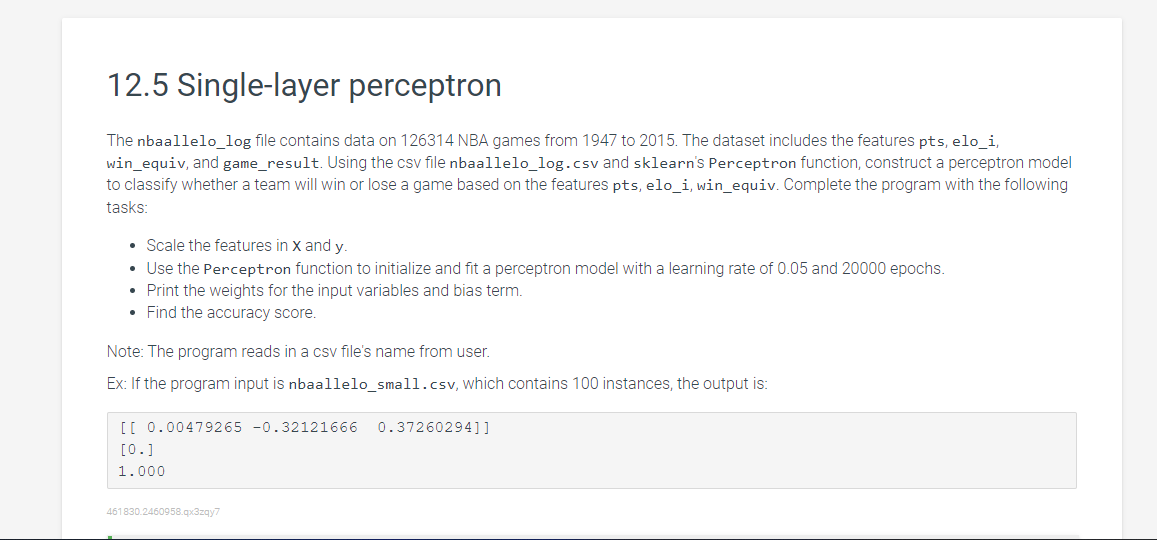 Solved 12.5 Single-layer perceptron The nbaallelo_log file | Chegg.com