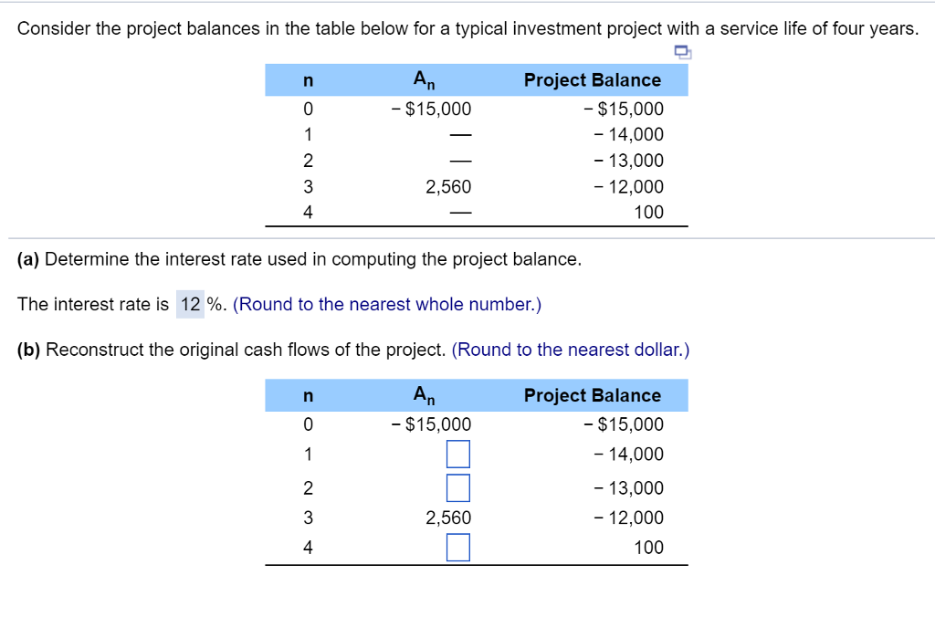 Consider the project balances in the table below for | Chegg.com