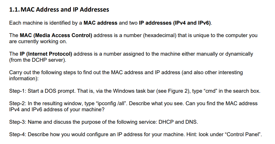 Solved 1.1. MAC Address and IP Addresses Each machine is | Chegg.com