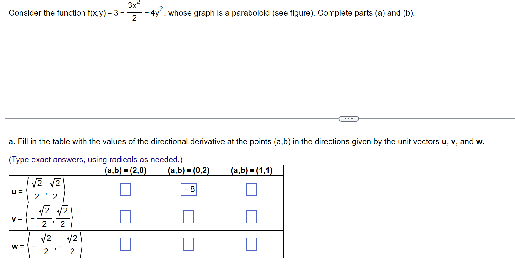 Solved Consider the function f(x,y)=3−23x2−4y2, whose graph | Chegg.com