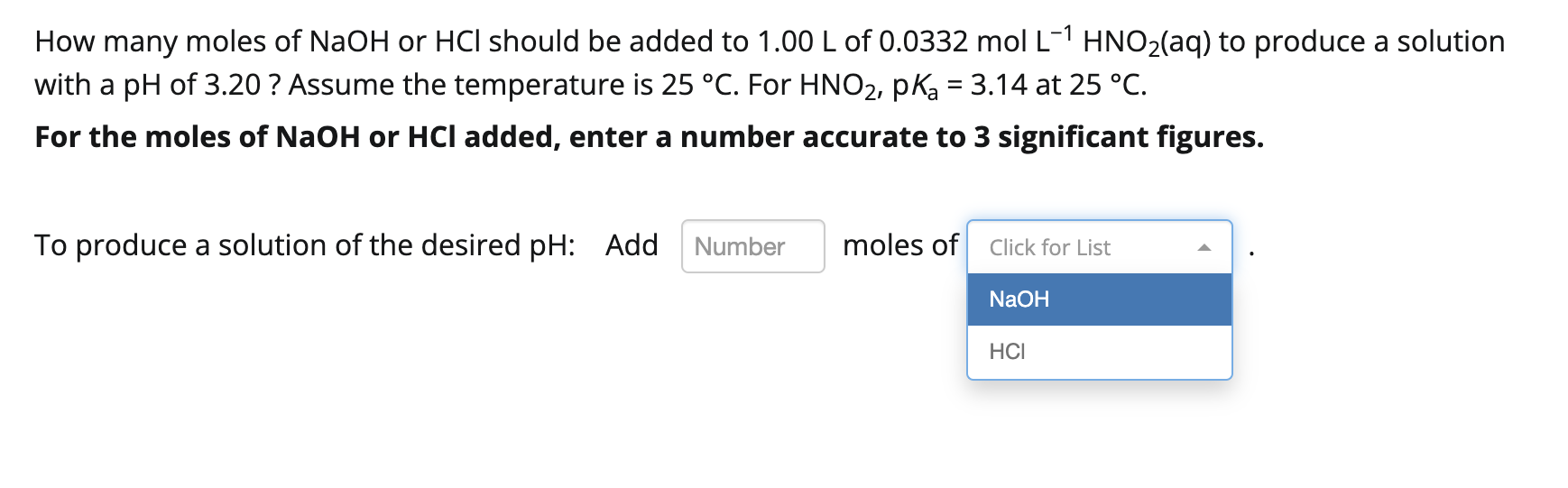 Solved How many moles of NaOH or HCl should be added to 1.00 | Chegg.com