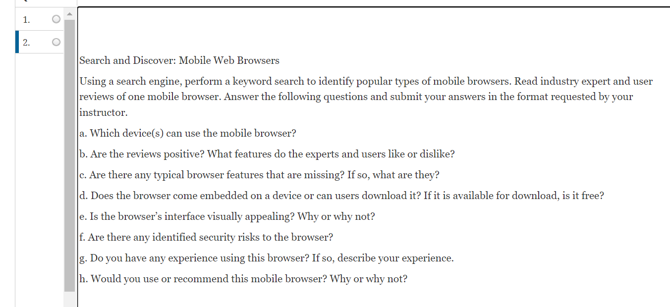 Solved Search and Discover: Mobile Web Browsers Using a | Chegg.com
