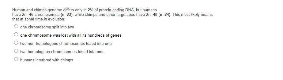 Solved Human and chimps genome differs only in 2% of | Chegg.com