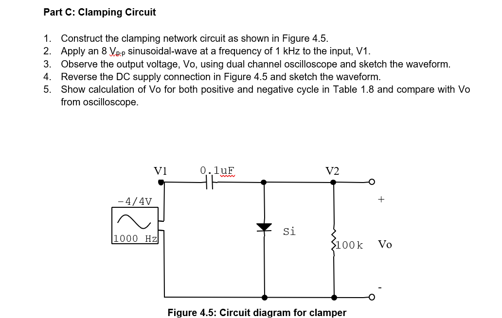 Solved Part C: Clamping Circuit 1. Construct the clamping | Chegg.com