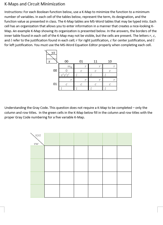 Solved a K-Maps and Circuit Minimization Instructions: For | Chegg.com