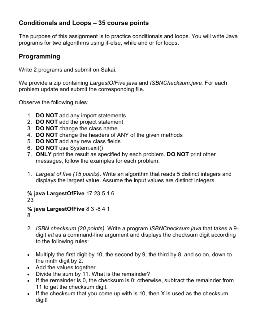 Solved Conditionals and Loops - 35 course points The purpose | Chegg.com