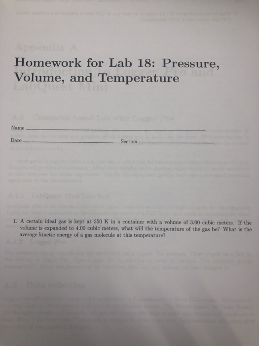 Solved Homework for Lab 18: Pressure, Volume, and | Chegg.com