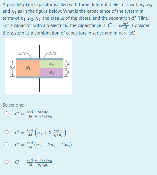 Solved A parallel-plate capacitor is filled with three | Chegg.com
