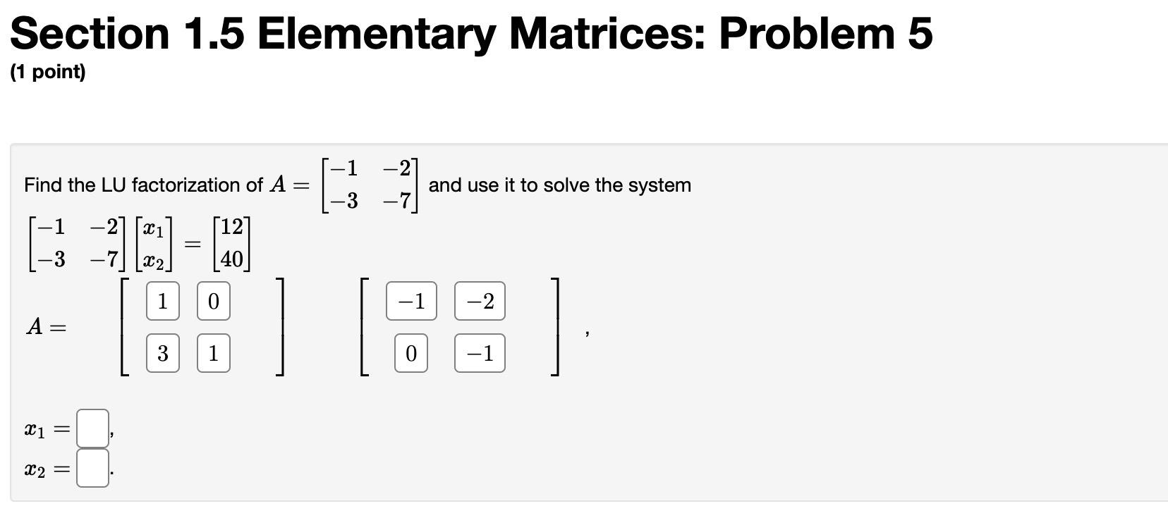 Solved Section 1 5 Elementary Matrices Problem 5 1 Point