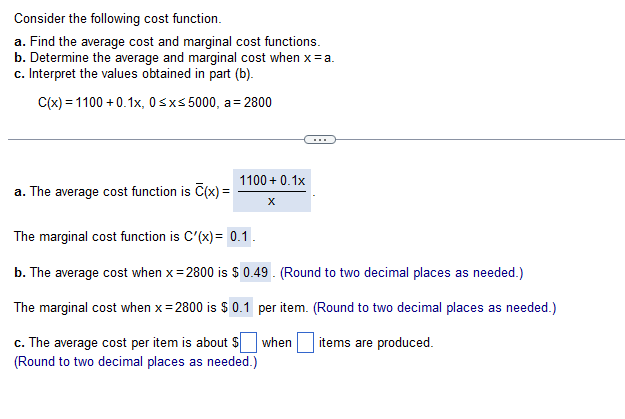 Solved Consider the following cost function. The average | Chegg.com