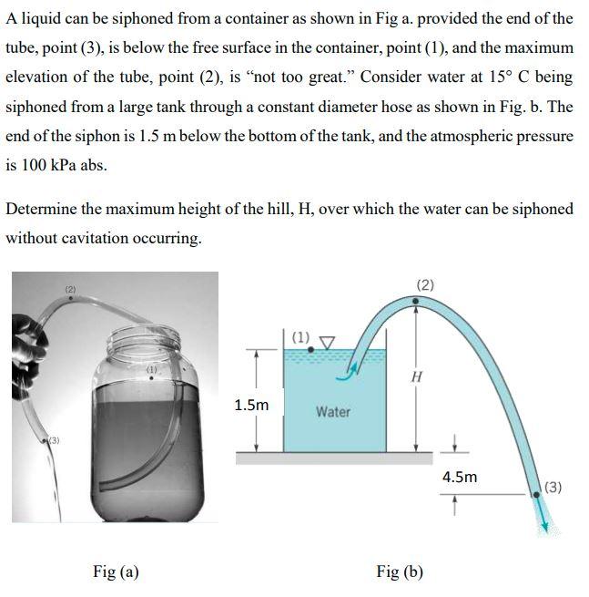Solved A liquid can be siphoned from a container as shown in | Chegg.com