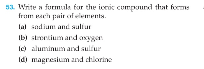 Solved 53. Write a formula for the ionic compound that forms | Chegg.com