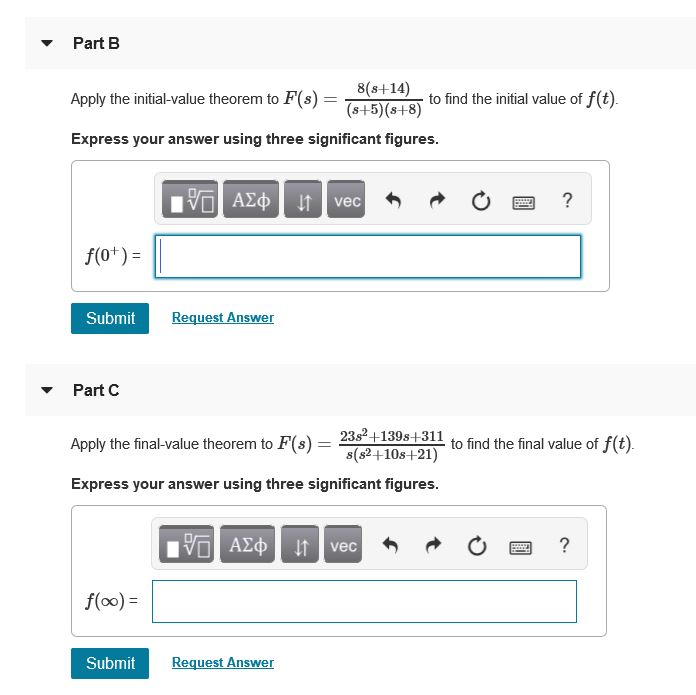 Solved Part A Apply the final-value theorem to F(s)- | Chegg.com
