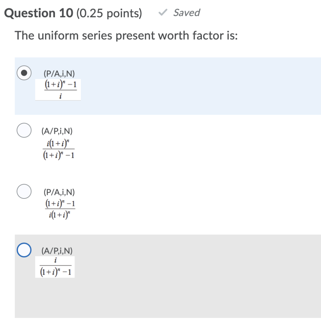 Solved Question 9 (0.25 points) Saved The uniform series | Chegg.com