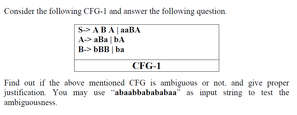 Solved Consider the following CFG-1 and answer the following | Chegg.com