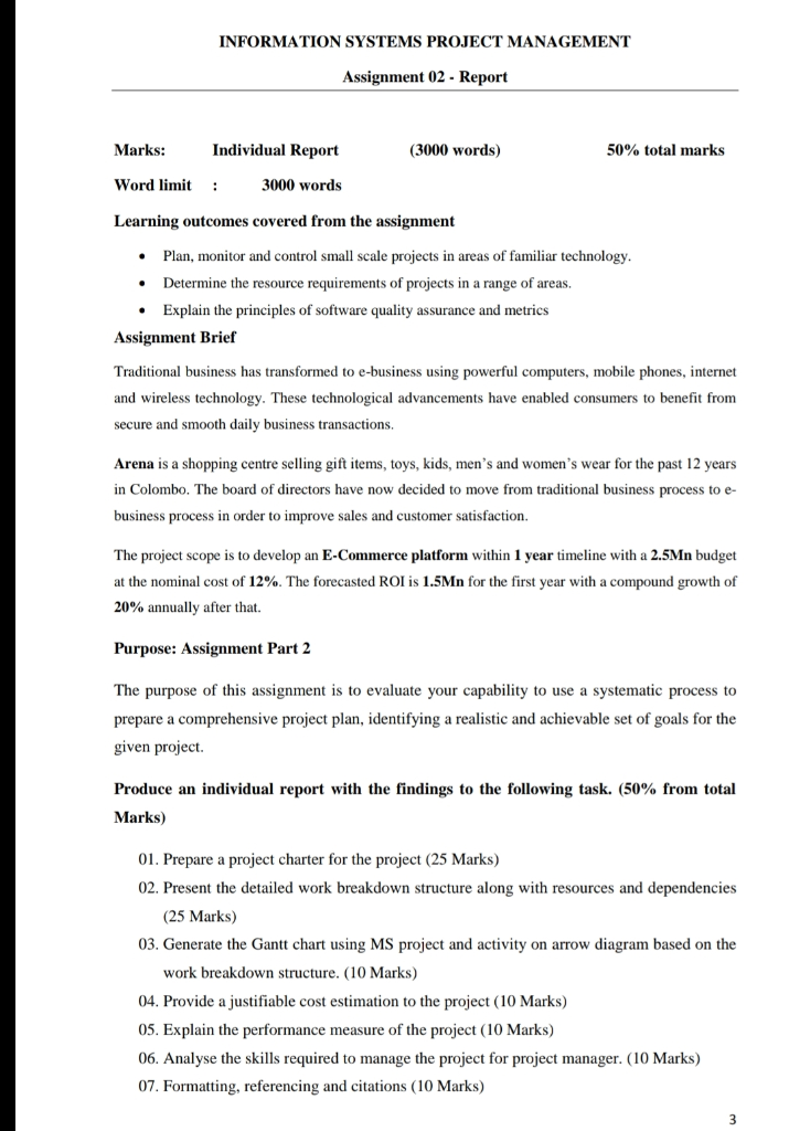 INFORMATION SYSTEMS PROJECT MANAGEMENT Assignment 02 | Chegg.com