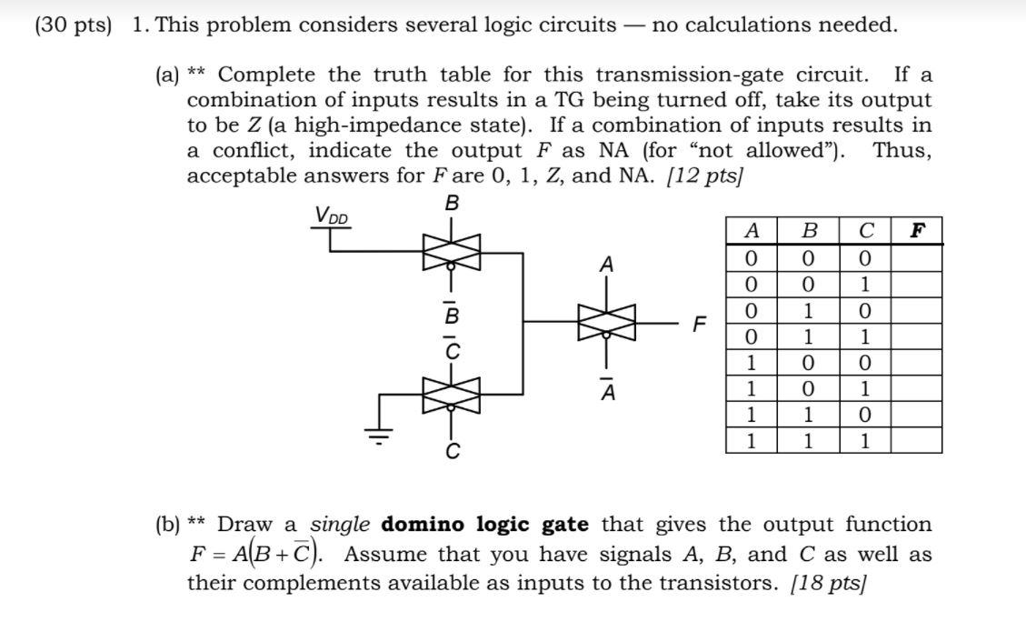 Solved Complete the truth table for this transmission-gate | Chegg.com