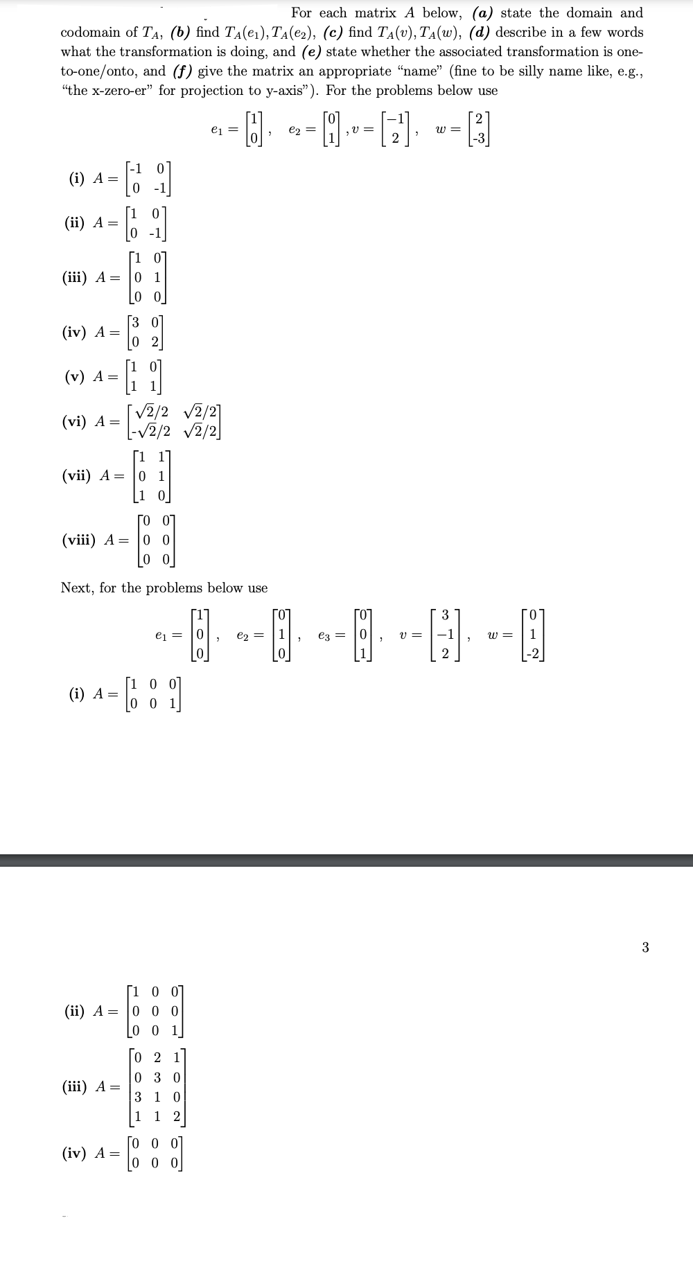 Solved For each matrix A below, (a) state the domain and | Chegg.com