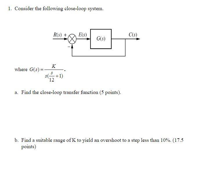 Solved 1. Consider the following close-loop system. where | Chegg.com
