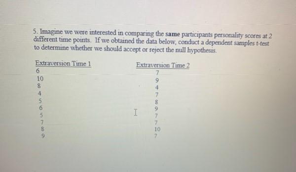 Solved 5. Imagine we were interested in comparing the same | Chegg.com