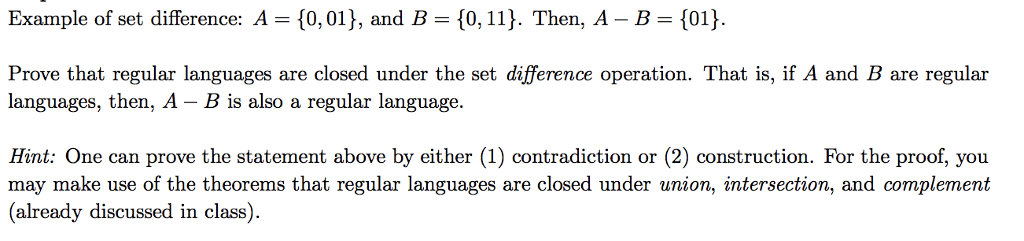 Solved Example of set difference: A-(0,01}, and {0, 11}. | Chegg.com