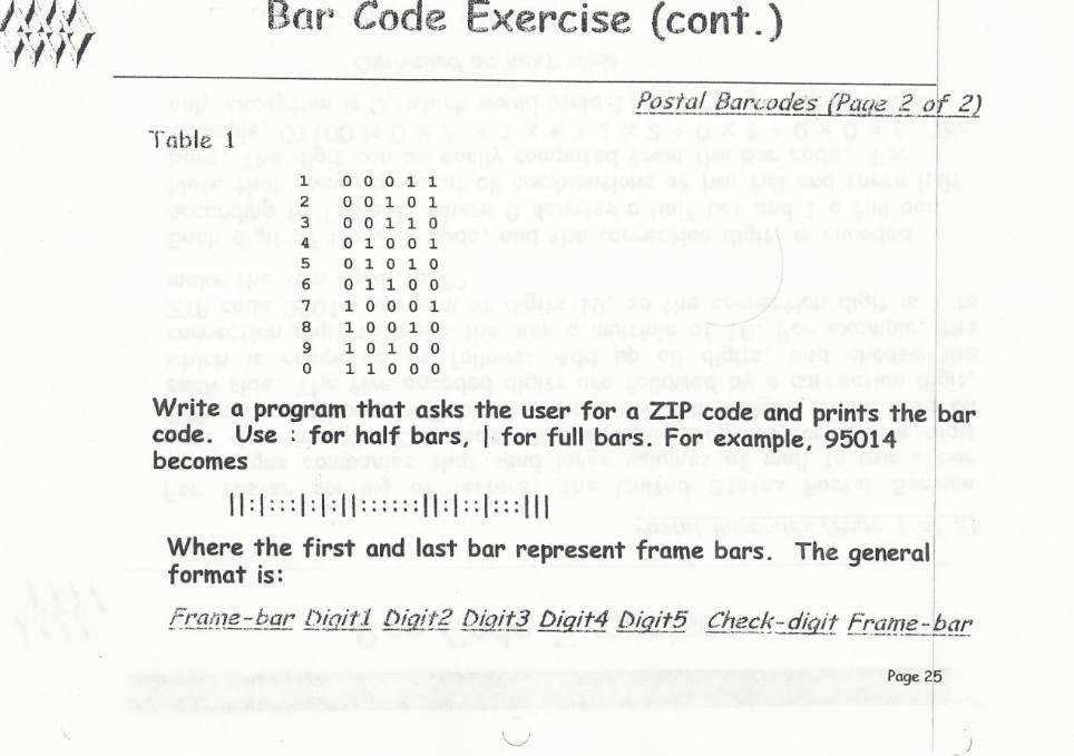 Solved Bar Code Exercise Postal Barcodes (Page 1 of 2) For | Chegg.com