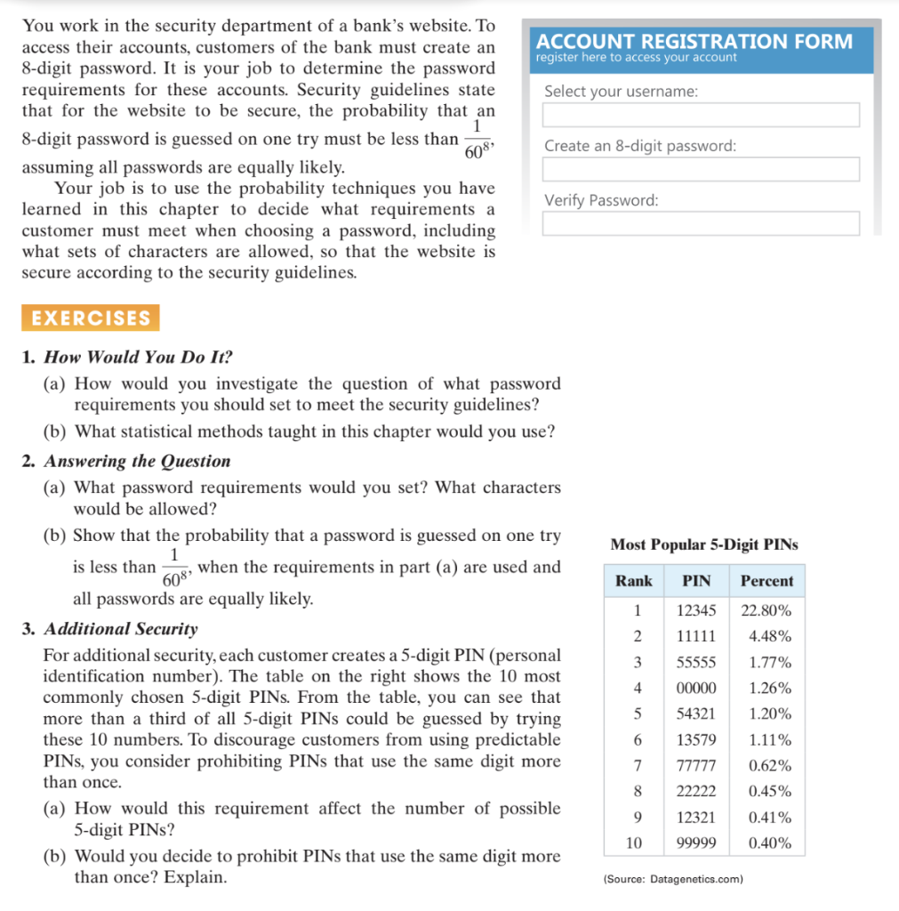 Solved You work in the security department of a bank's | Chegg.com