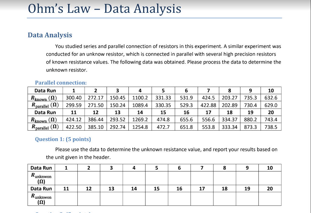 Solved Data Analysis You studied series and parallel | Chegg.com