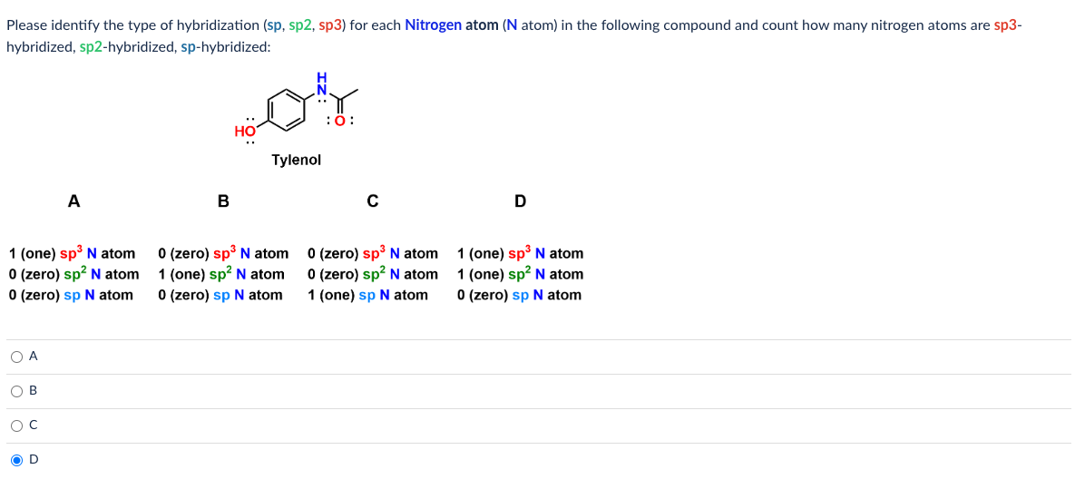 Solved lease identify the type of hybridization (sp, sp2, | Chegg.com