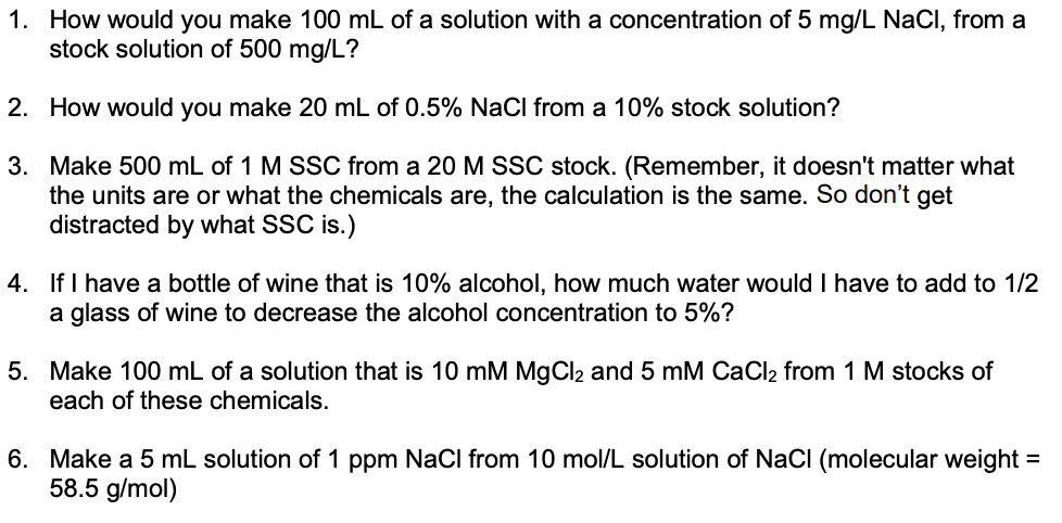 Solved 1. How would you make 100 mL of a solution with a | Chegg.com