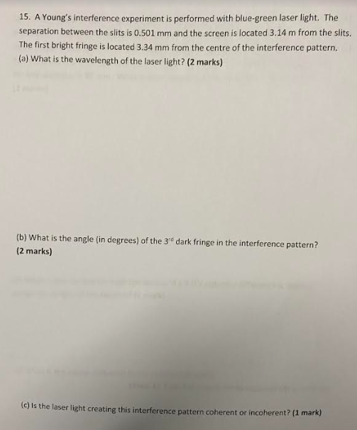 Solved 15 A Youngs Interference Experiment Is Performed