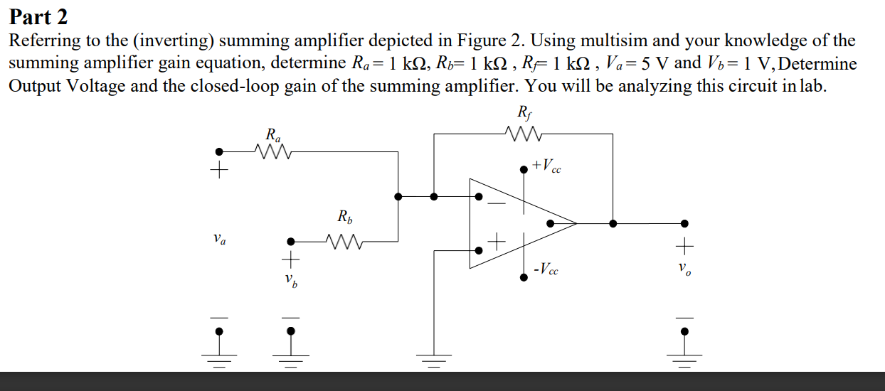 Solved Part 2 Referring to the (inverting) summing amplifier | Chegg.com